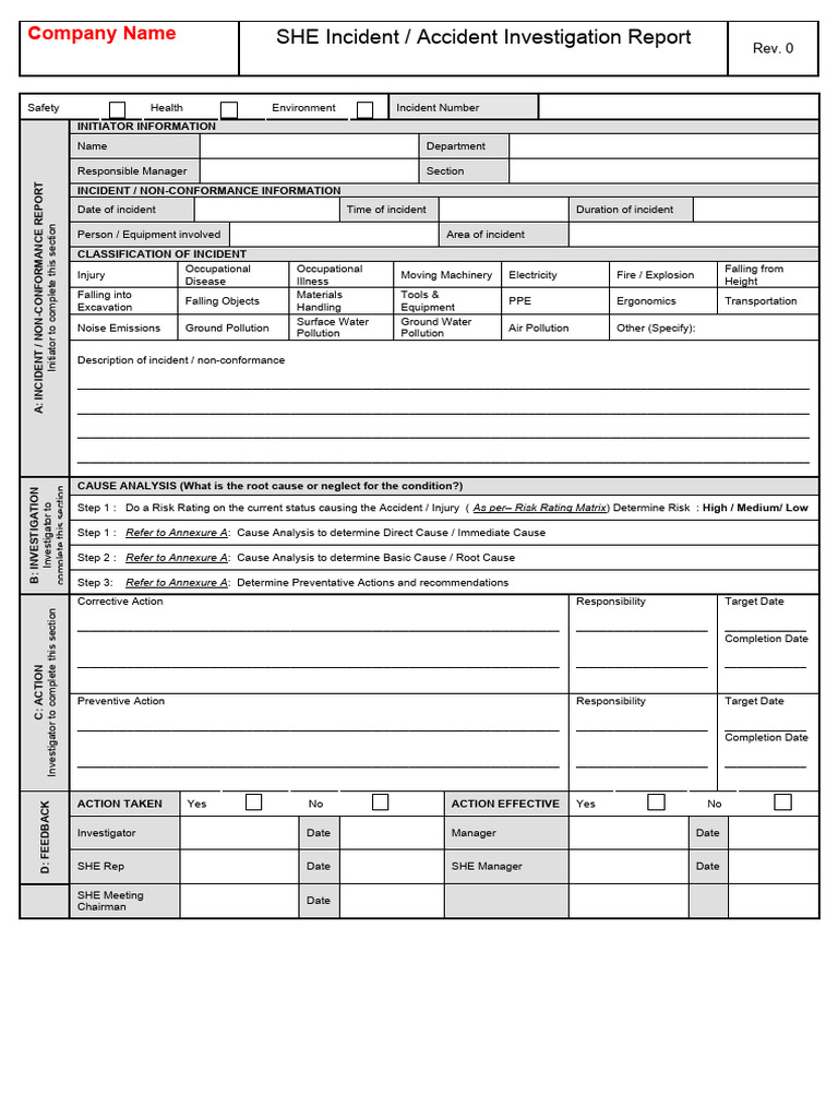 SHE Incident Investigation Form | PDF | Occupational Safety And Health ...