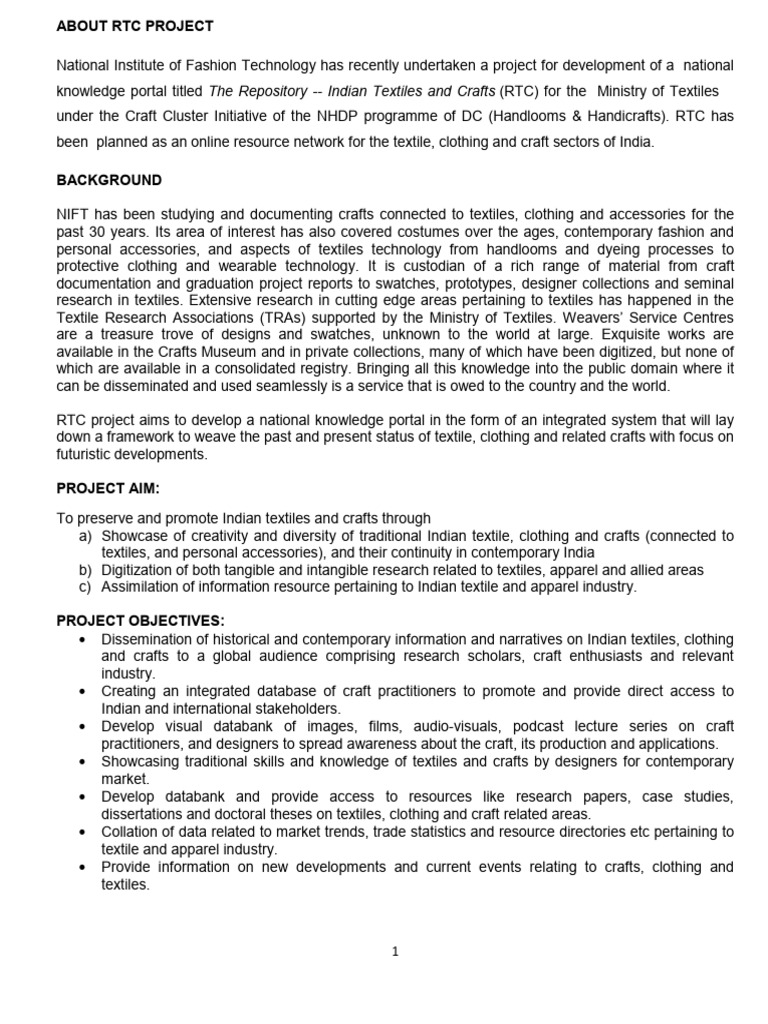 TOR For RTC Project | PDF | Textiles | Clothing