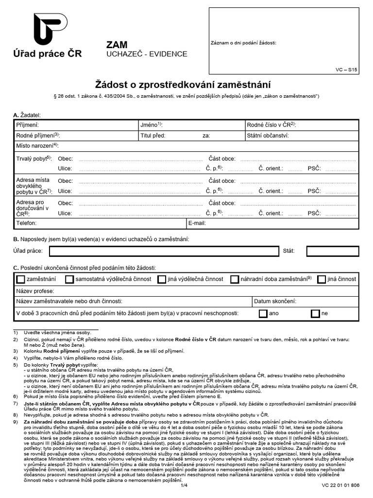 Zadost o Zprostredkovani Zamestnani | PDF