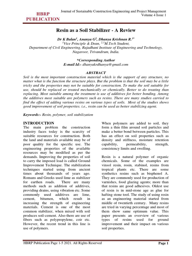 Resin As A Soil Stabilizer - Formatted Paper | PDF | Epoxy | Soil