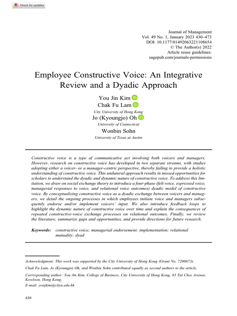 Kim Et Al 2022 Employee Constructive Voice An Integrative Review and A ... Kim Et Al 2022 Employee Constructive Voice An Integrative Review and A ...