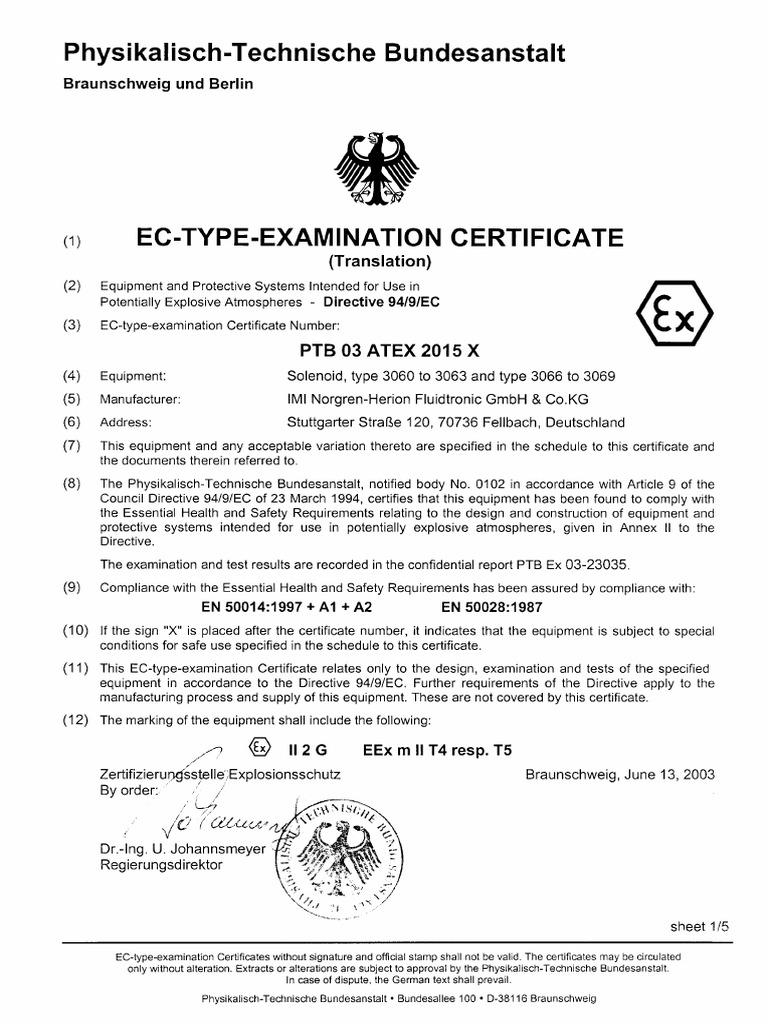 EC Type Examination Certificate | PDF