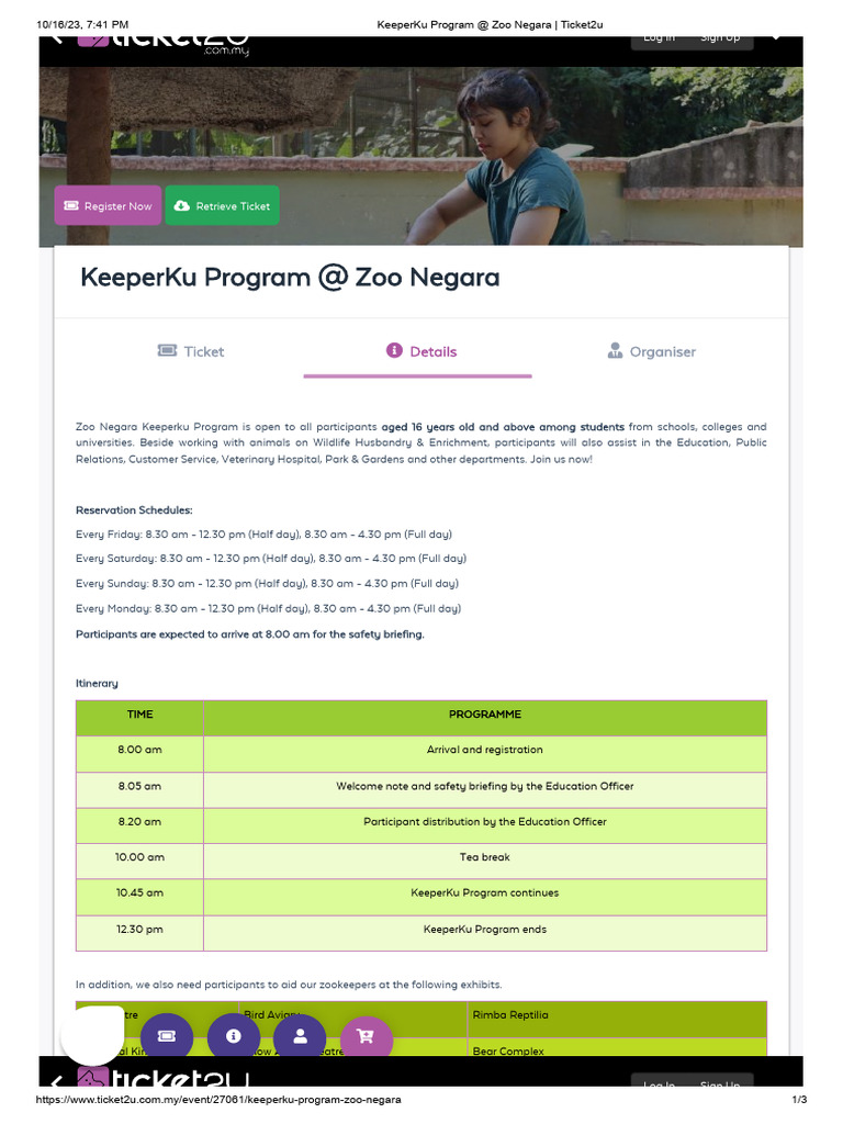 Rules and Regulation KeeperKu Program at Zoo Negara - Ticket2u | PDF | Zoo
