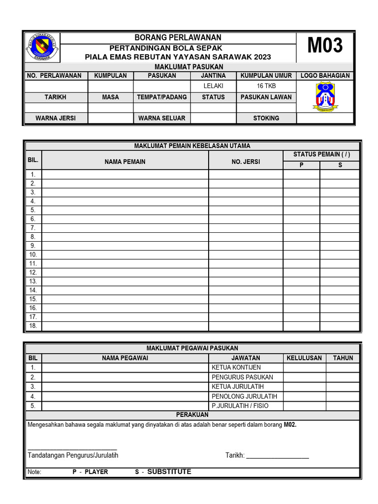 Borang m03 Piala Emas | PDF