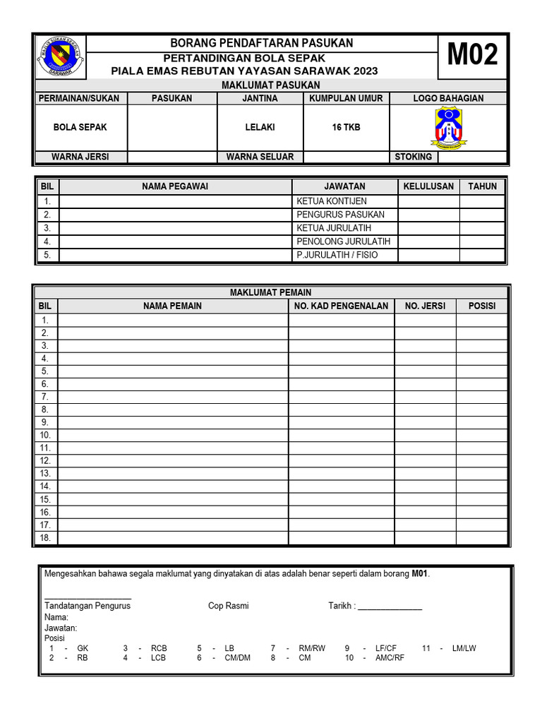 Borang m02 Piala Emas | PDF