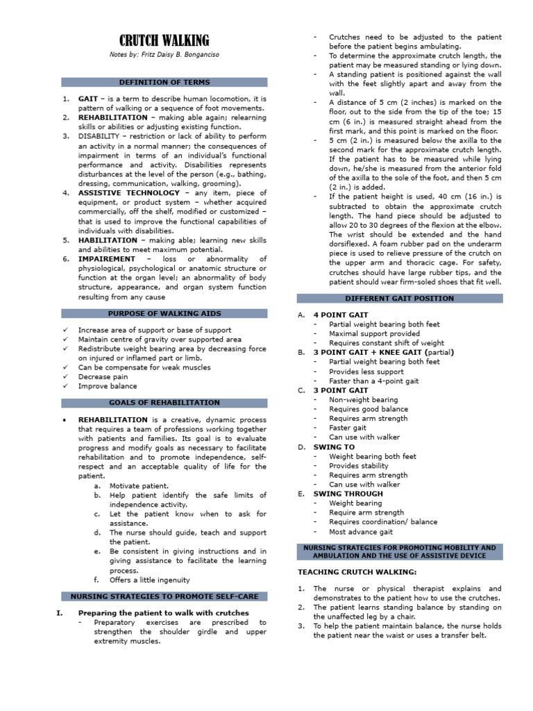 Crutch Walking Notes | PDF