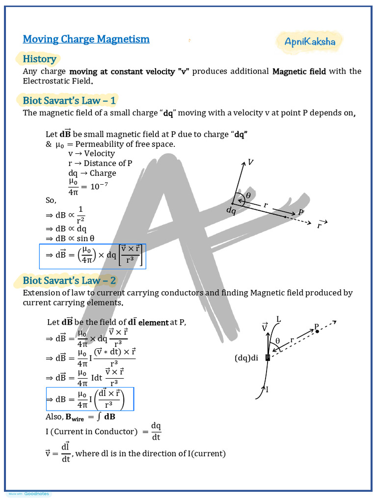 Moving Charge Magnetism Short Notes New | PDF | Magnetic Field ...