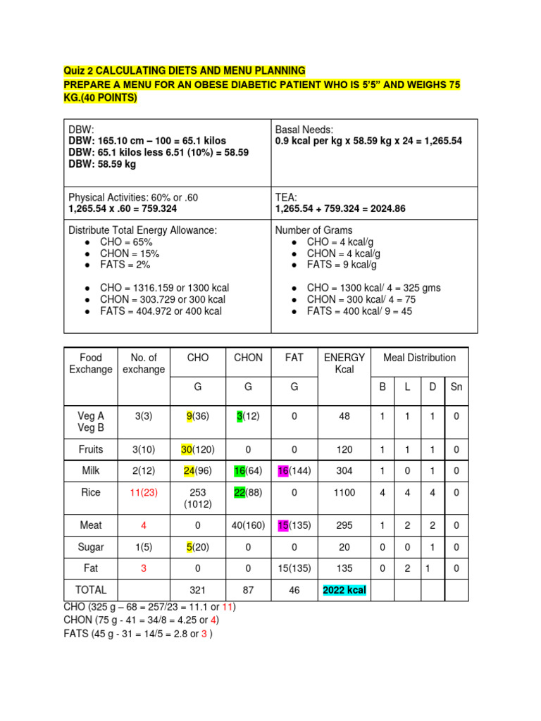 Meal Calculations | PDF | Calorie | Fat