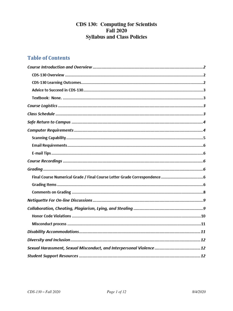 CDS-130: Computing for Scientists Syllabus | PDF | Image Scanner | Data