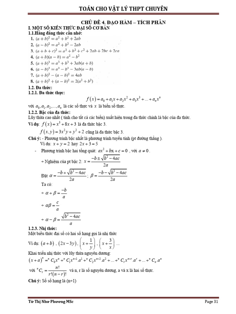 Chủ Đề 4. Đạo Hàm - Tích Phân: fx a ax ax ax ax aaa a x | PDF