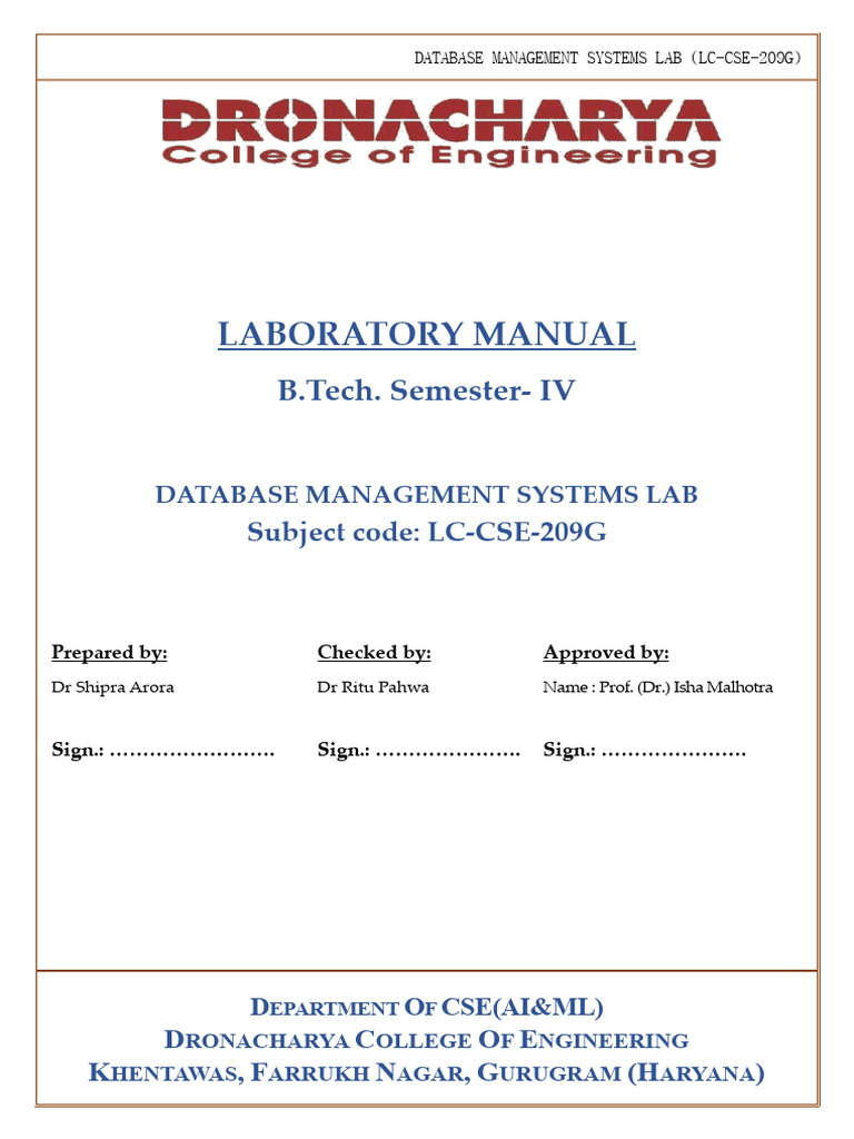Database Management Systems Lab Manual | PDF | Sql | Databases