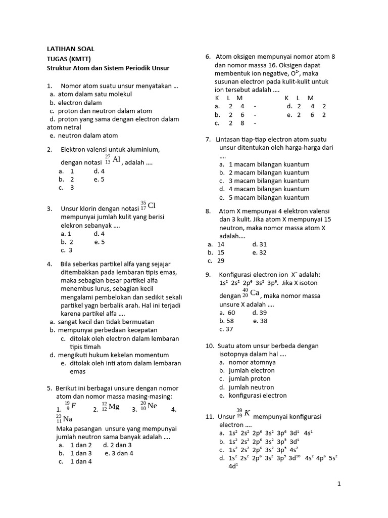 Latihan Soal Struktur Atom & Sistem Periodik | PDF | Sains & Matematika