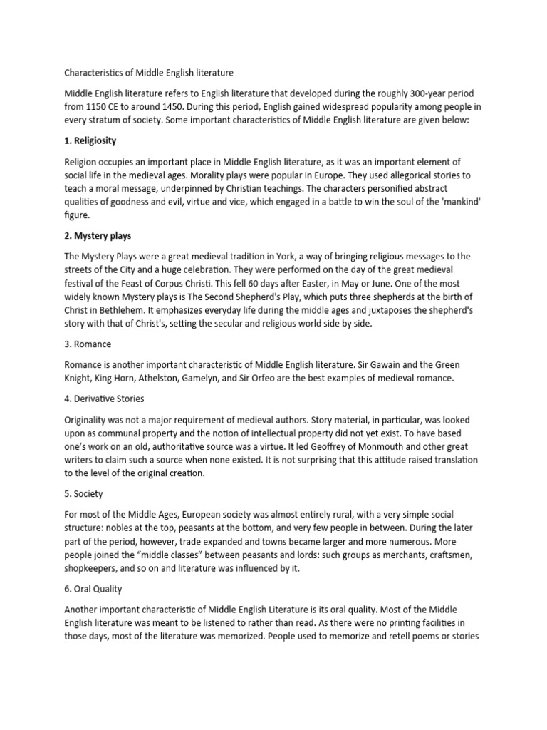 Characteristics of Middle English Literature | PDF | English Literature ...