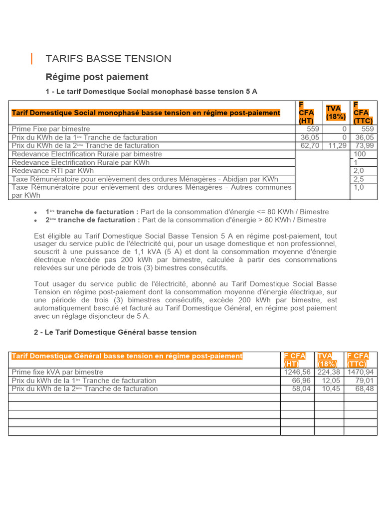 Tarifs Basse Tension Domestiques | PDF | Taxe sur la valeur ajoutée ...