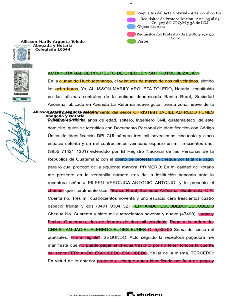 Protesto de Cheque Con Anotaciones | PDF