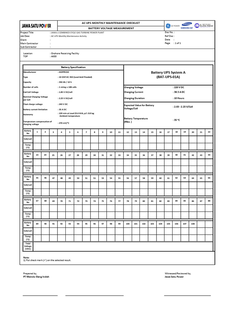 AC UPS Monthly Maintenance Checklist | PDF