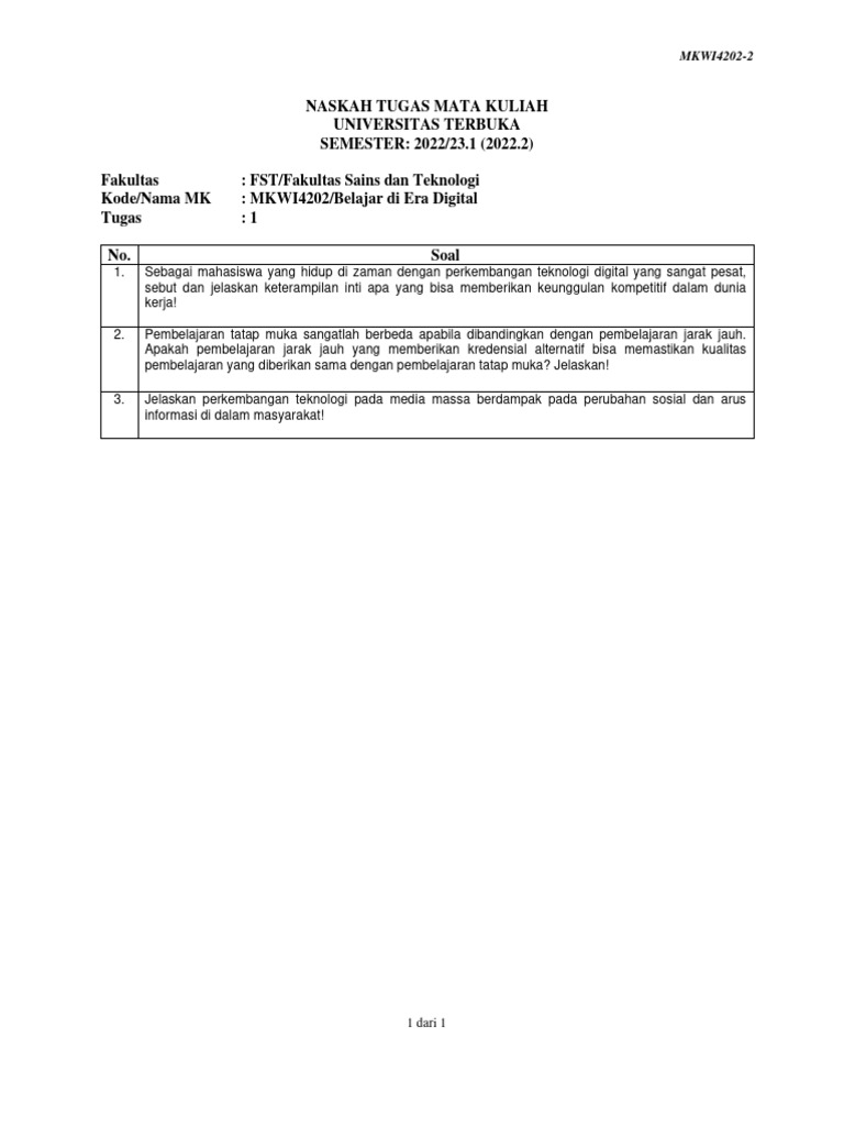 Soal Mkwi4202 tmk1 2 | PDF