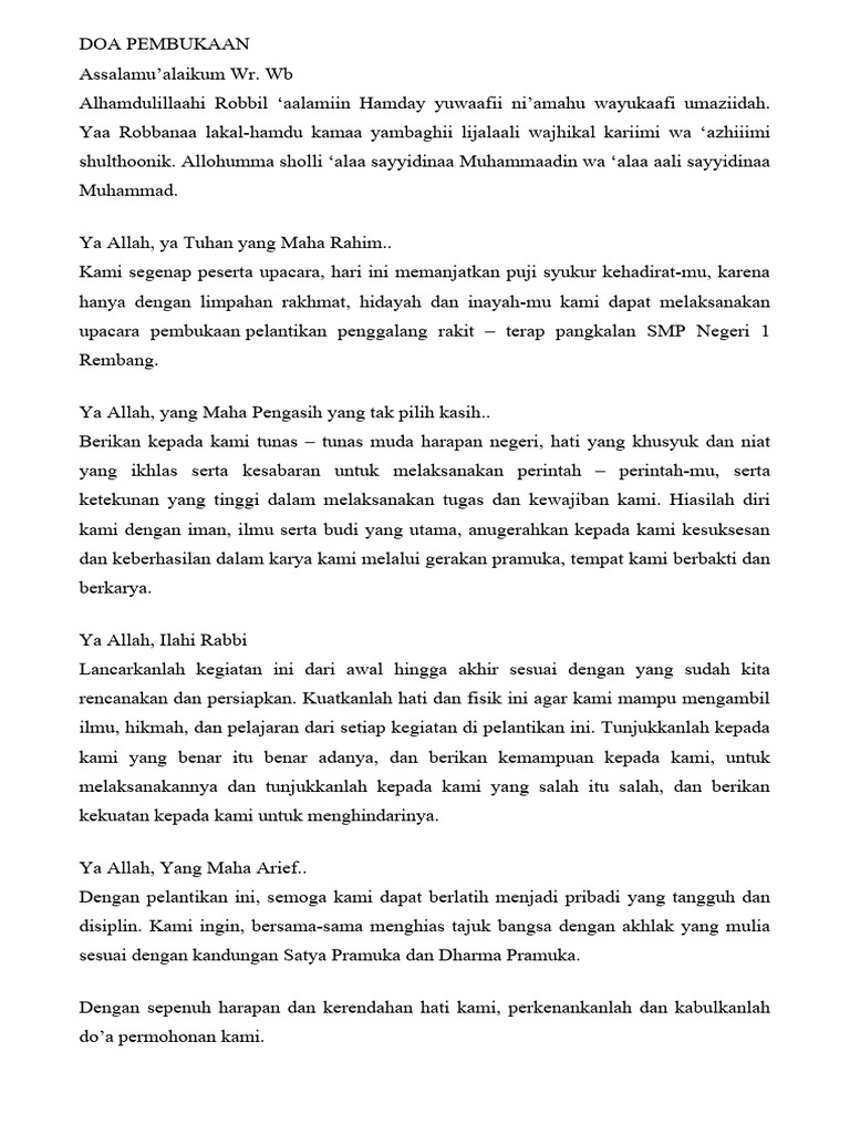 Doa Pembukaan Dan Penutupan Upacara Pramuka | PDF | Pengembangan Diri