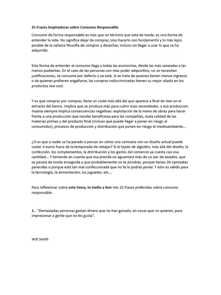 25 Frases Inspiradoras Sobre Consumo Responsable Pdf Consumo