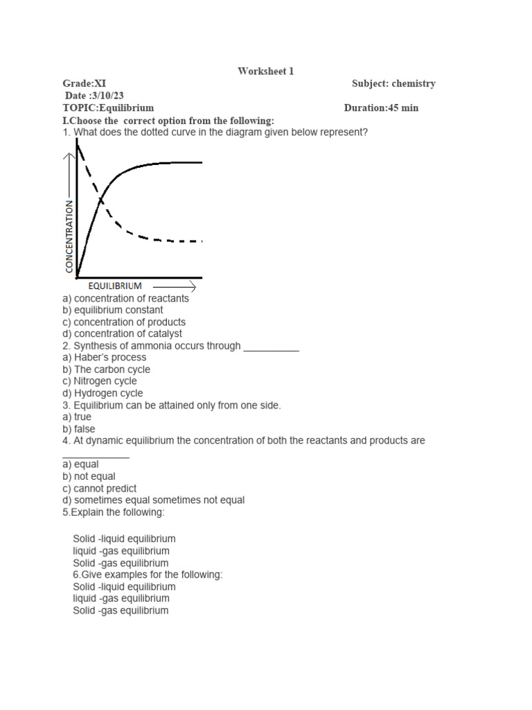 Dynamic Equilibrium in Chemistry Worksheets | PDF | Chemical ...