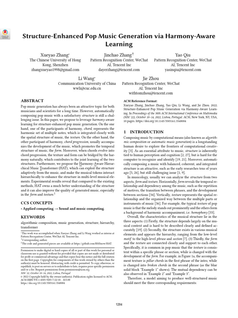 Structure-Enhanced Pop Music Generation Via Harmony-Aware Learning ... Structure-Enhanced Pop Music Generation Via Harmony-Aware Learning ...