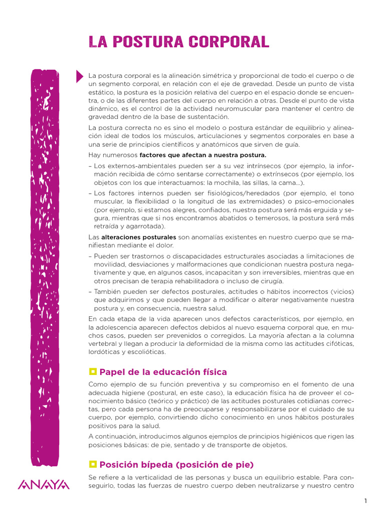 Ed1 Eso U01 I18 Mec Postura Corporal | PDF | La columna vertebral | Rodilla