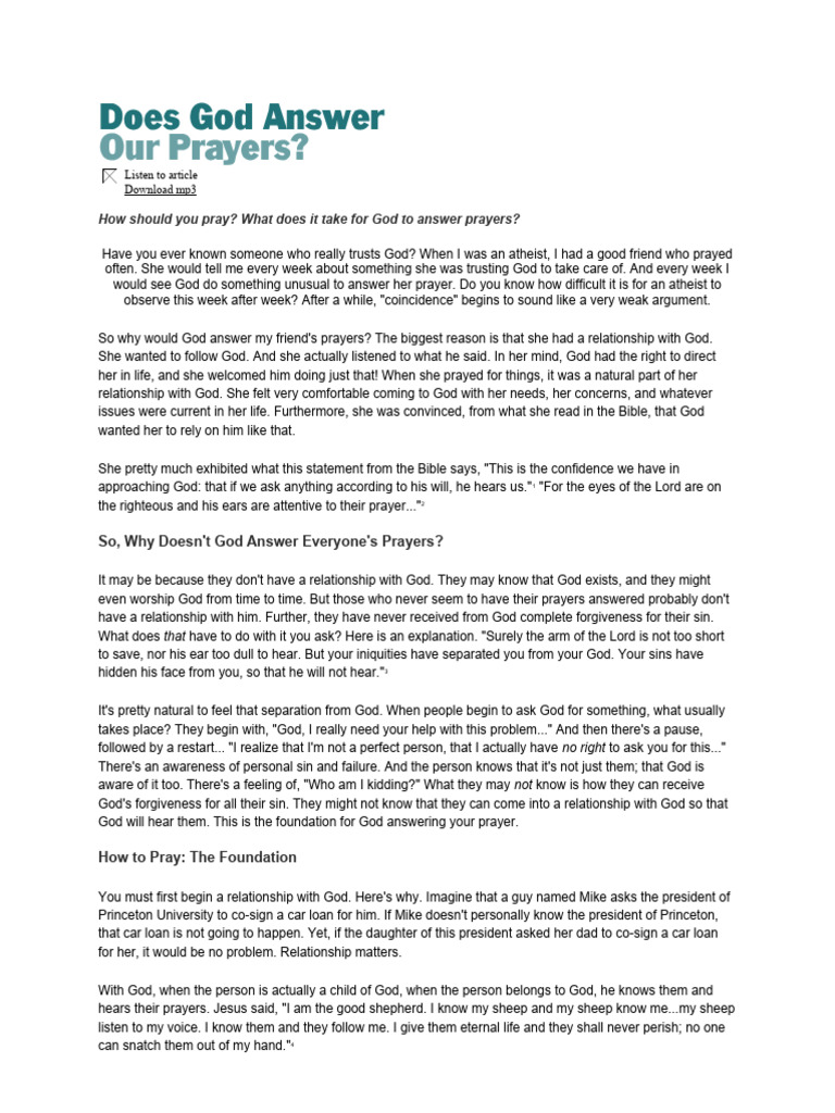 Does God Answer Our Prayers | PDF | Prayer | God