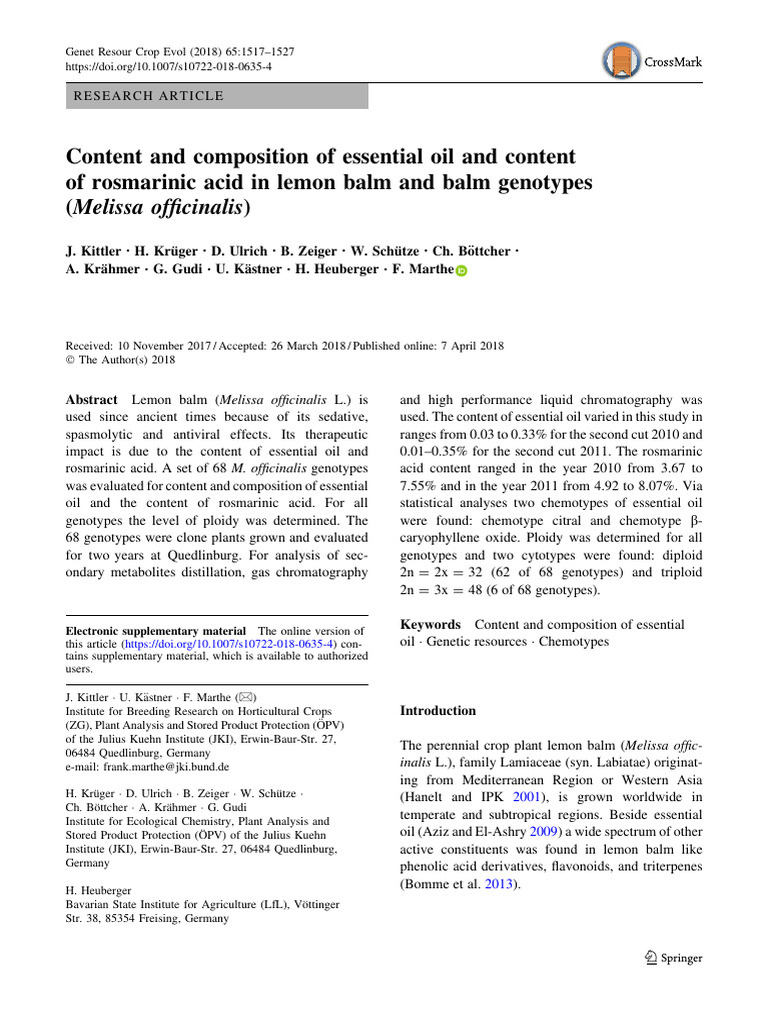Phenolic and Rosmarinic Acid in Melissa | PDF | Chemistry