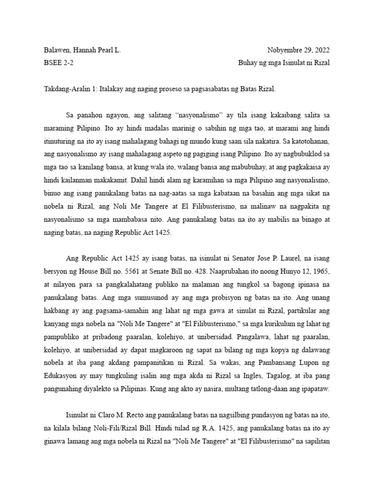 Takdang-Aralin 1: Italakay Ang Naging Proseso Sa Pagsasabatas NG Batas ...