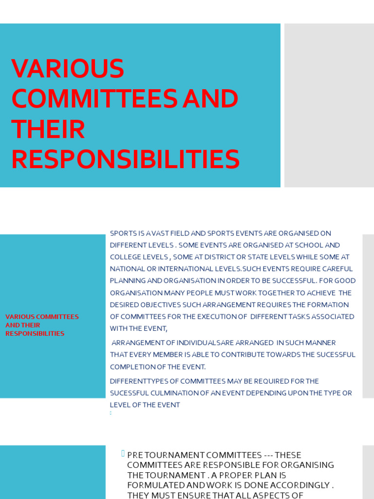 Various Committees and Their Responsibilities | PDF