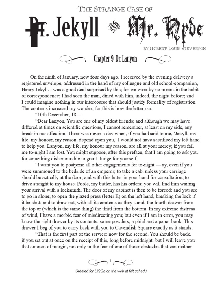 The Strange Case of DR Jekyll and MR Hyde 009 Chapter 9 DR Lanyons ...