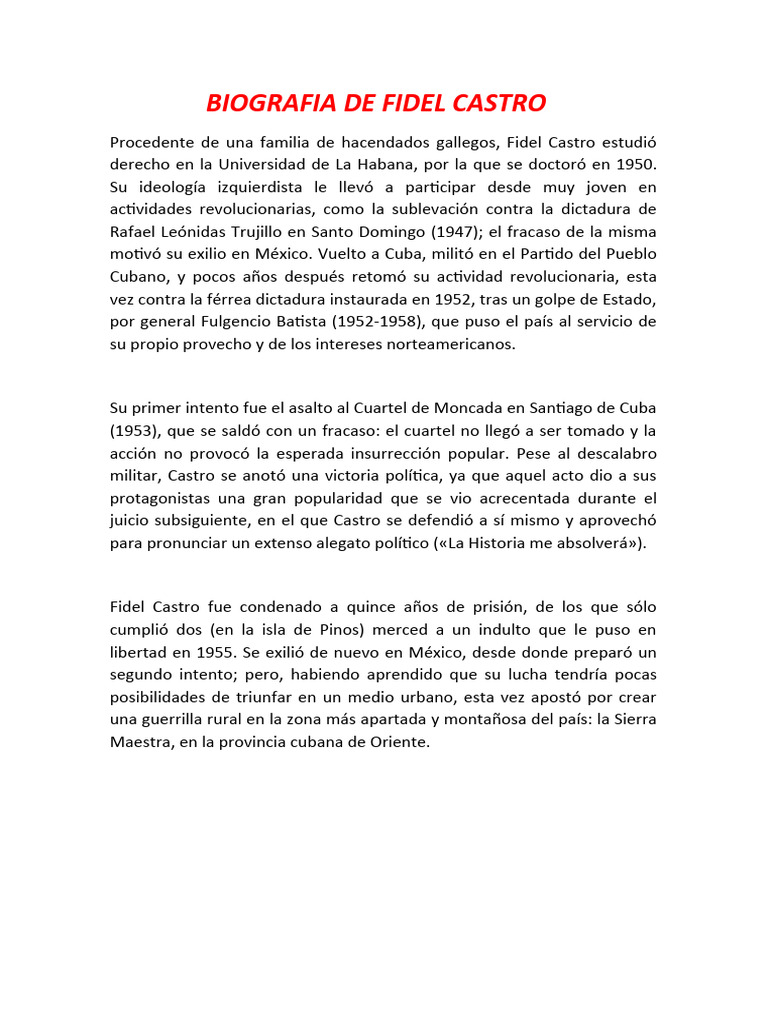 Biografia de Fidel Castro | PDF | Fidel Castro | Augusto Pinochet