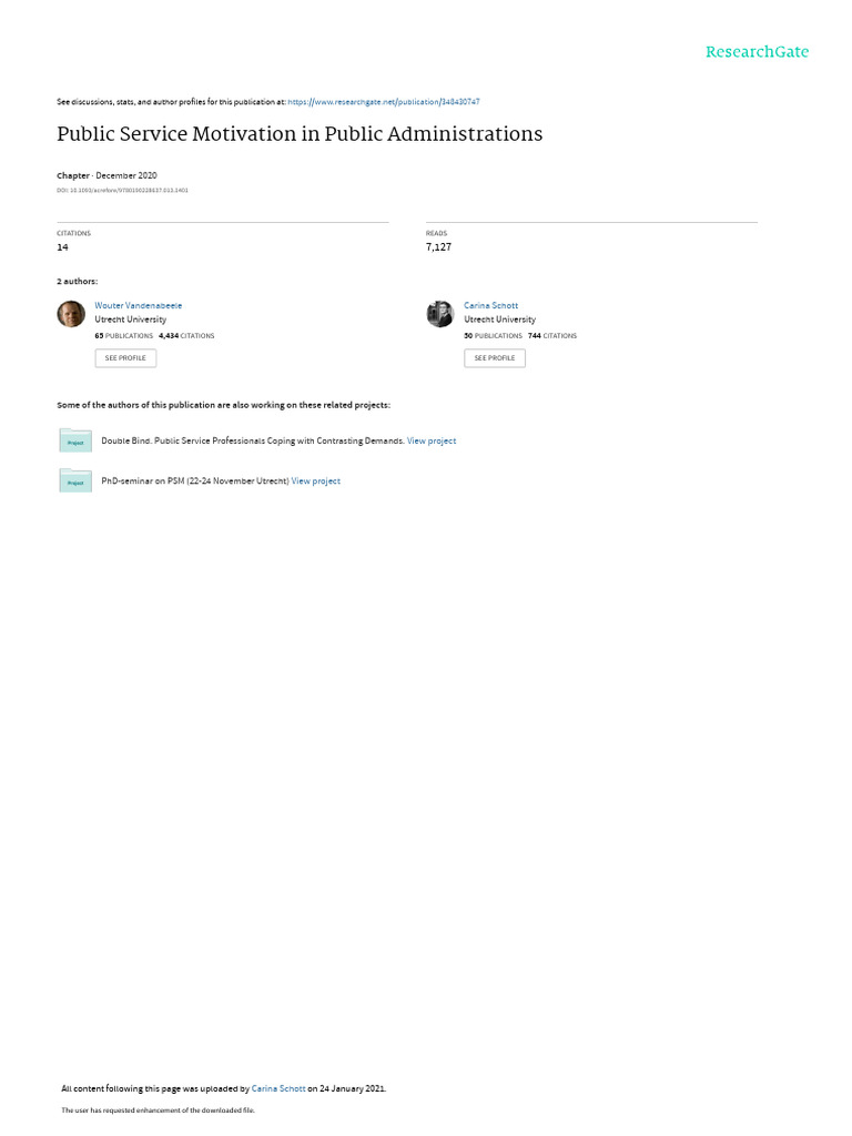 Public Service Motivation in Public Administrations: December 2020 | PDF | Motivation | Motivational