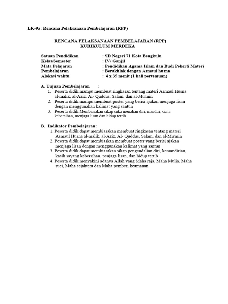 Lk A Dan 9b Rpp Dan Modul Ajar 2 Noviarti Pdf