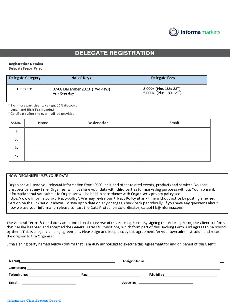 IFSEC India Delegate Registration Form | PDF | Finance & Money Management