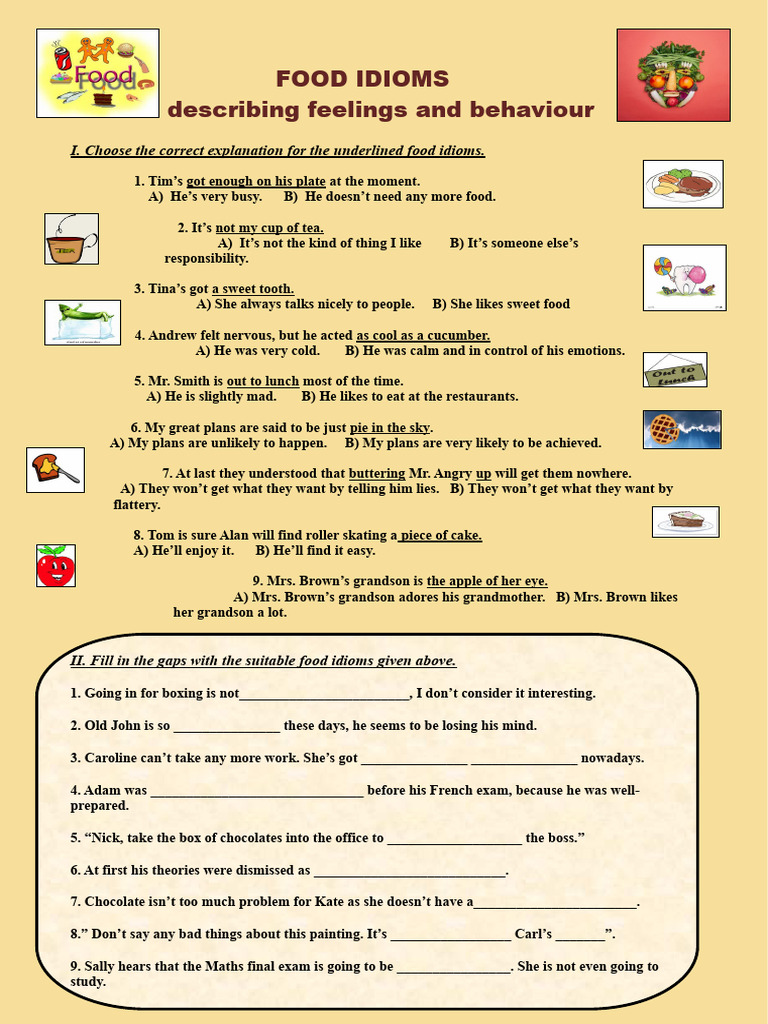 Food Idioms: Meanings and Exercises | PDF