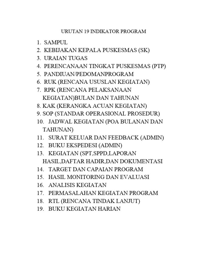 Urutan 19 Indikator Program | PDF