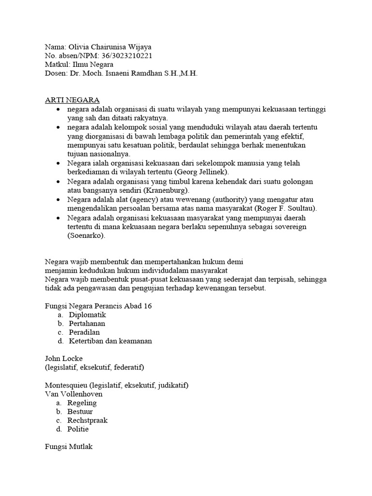 Resume Ilmu Negara - Olivia Chairunisa Wijaya | PDF