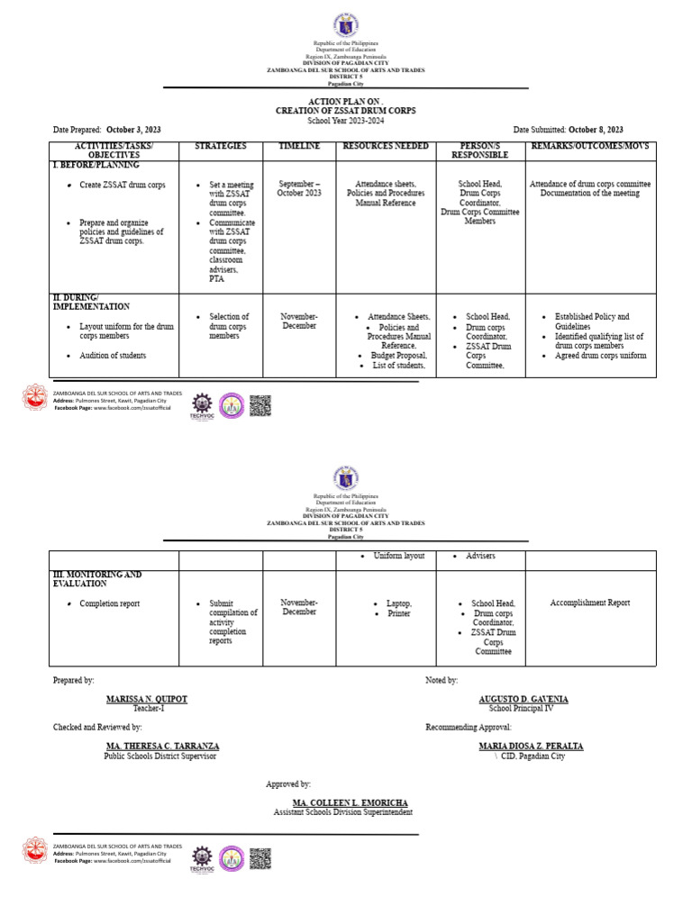 Zssat Drum Corp Action Plan | PDF