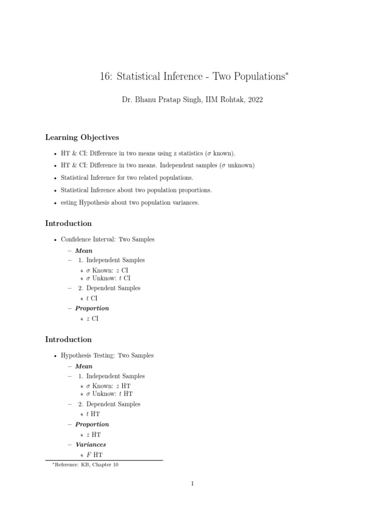 16 Statistical Inference Two Populations Pdf