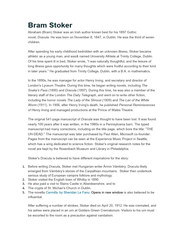 Bram Stoker | PDF | Bram Stoker | Dracula