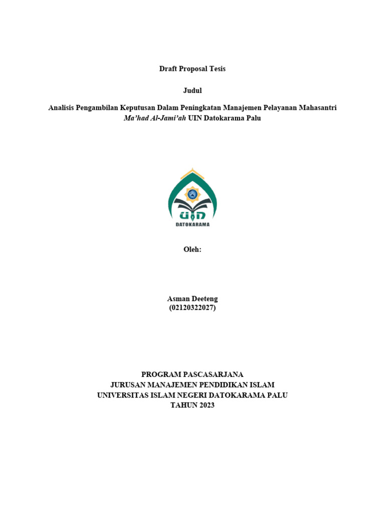 Draf Proposal Tesis Asman | PDF