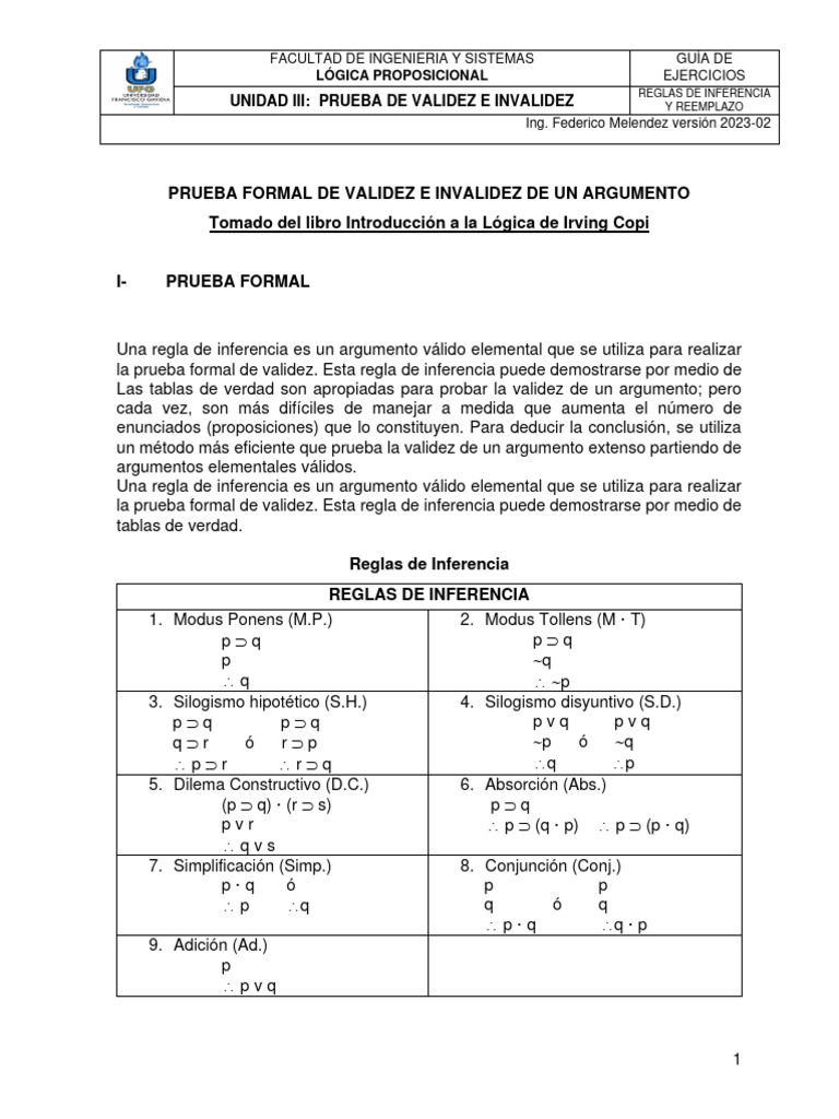 11 - 3 - Prueba Formal de Validez-Reglas de Inferencia y Reemplazo v2023 | PDF | Lógica | Lógica ...