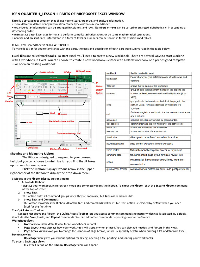 Quarter 1 Lesson 1 Parts of Microsoft Excel Window | PDF | Microsoft Excel | Spreadsheet