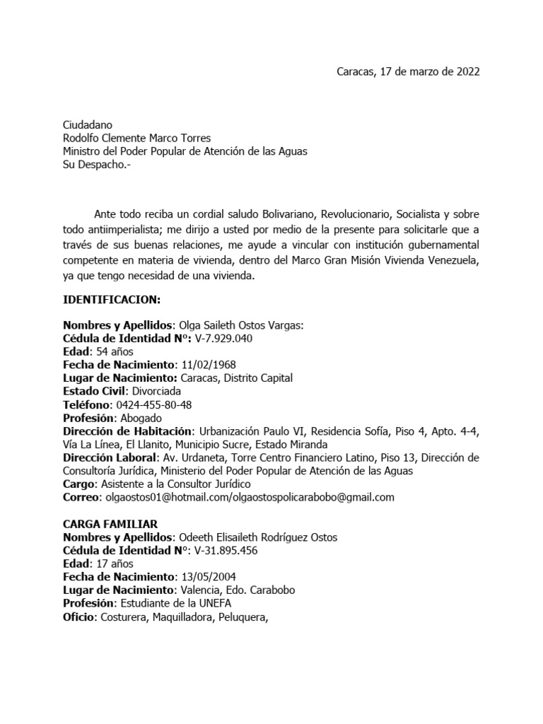 Informe de Solicitud de Vivienda en Calidad de Comodato | PDF