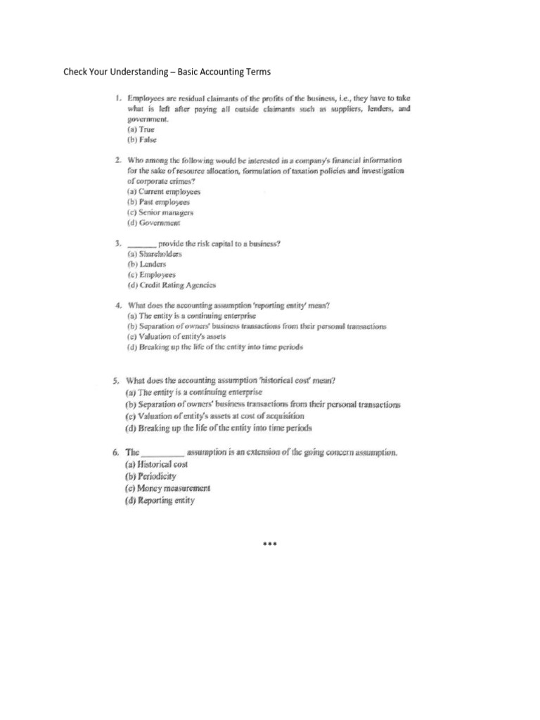 Check Your Understanding - Basic Accounting Terms | PDF