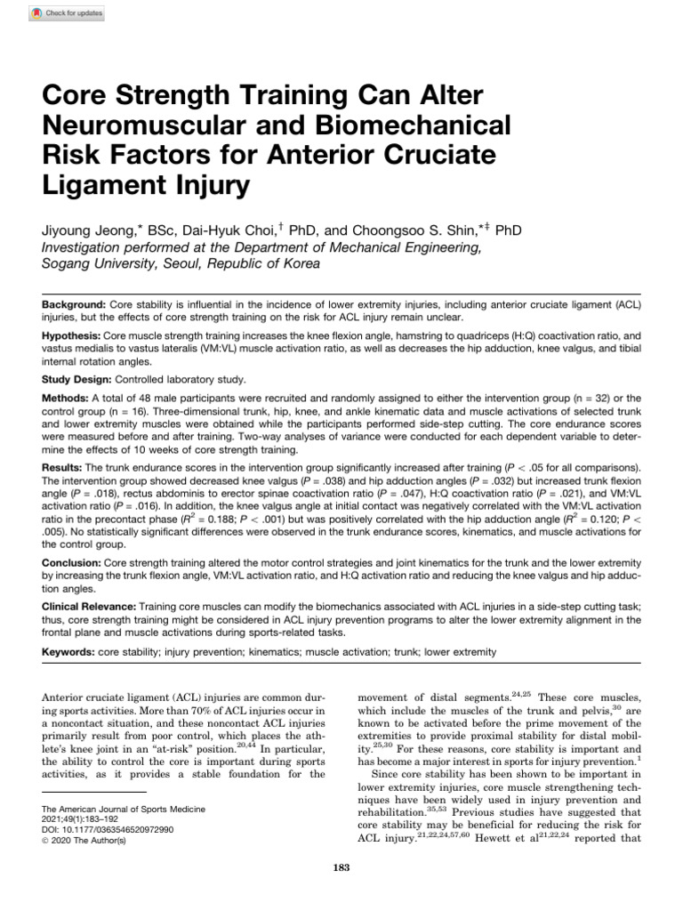 Jeong 2021 Core Strength Training Can Alter Ne | PDF | Anatomical Terms ...