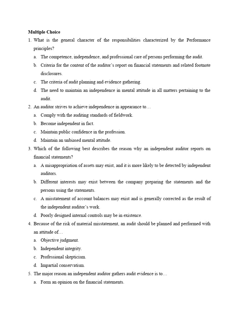 Soal Multiple Choice MK Auditing | PDF | Audit | Internal Control