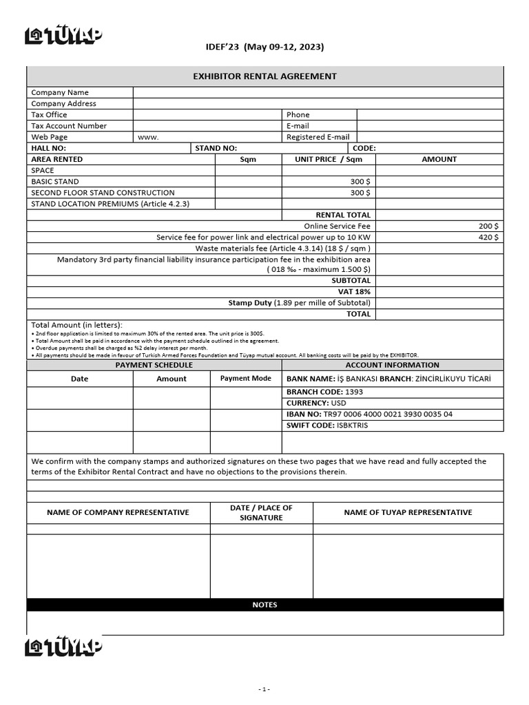(참가신청서 및 규정) IDEF - 23 Contract | PDF | Receipt | Payments