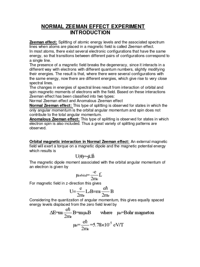 Zeeman Effect Experiment | Atomic Orbital | Spin (Physics)